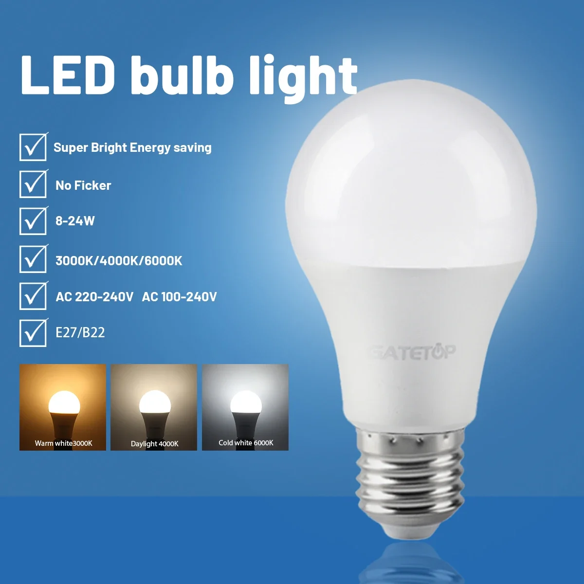 6PCS LED Bulbs A60 A80 Lamp No Flicker, 20W 24W Bombilla Inteligente AC ...