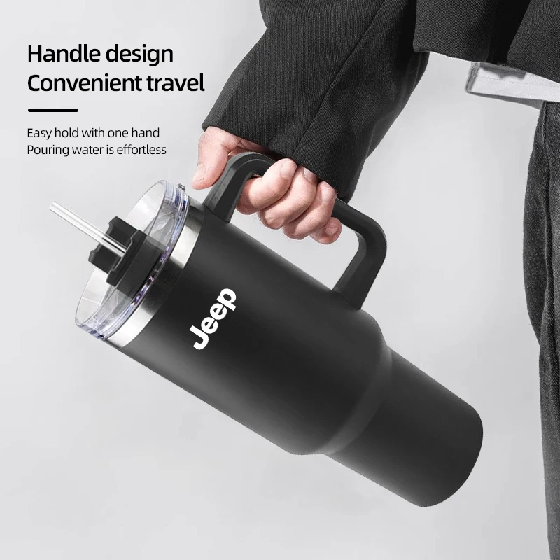 Car Thermos Mug 1200ML Tumbler With Handle Lid Straw Thermal Cup For ...