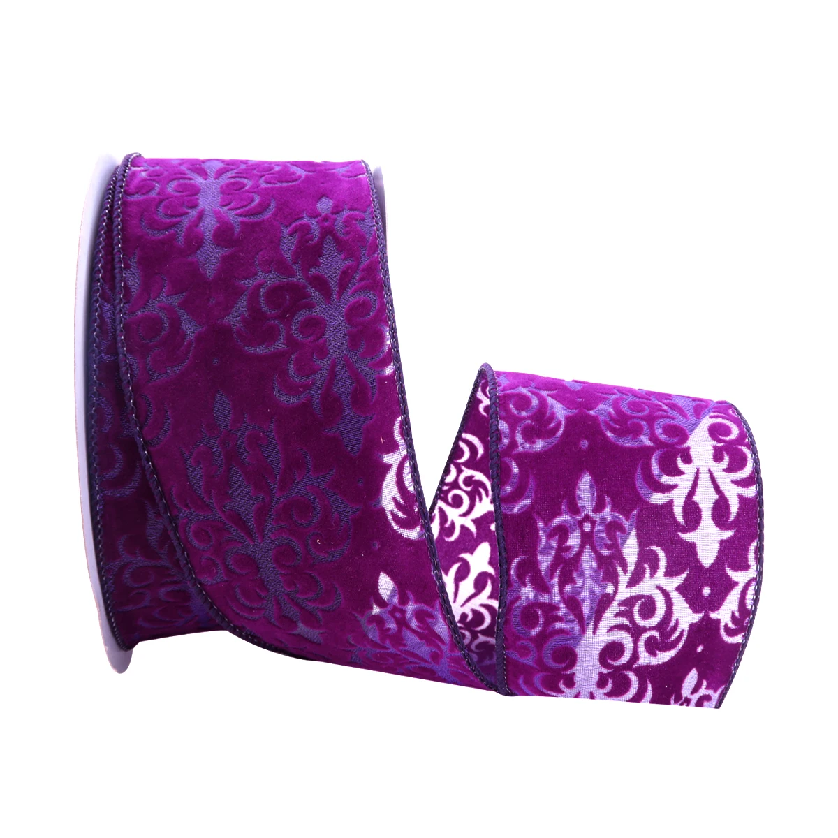 25-Yards-Roll-63mm-Wire-Edged-Purple-Velvet-Ribbon-with-Flower-Style ...