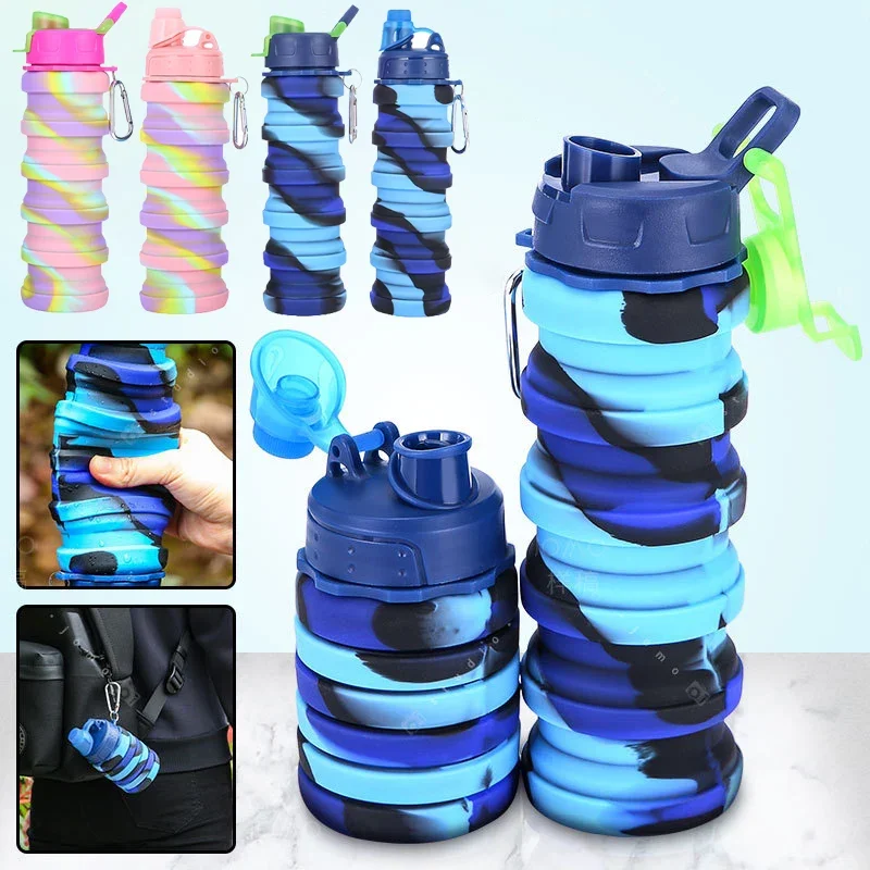 500ML-Portable-Retractable-Silicone-Bottle-Folding-Water-Bottle-Outdoor-Travel-Drinking-Cup-with ...