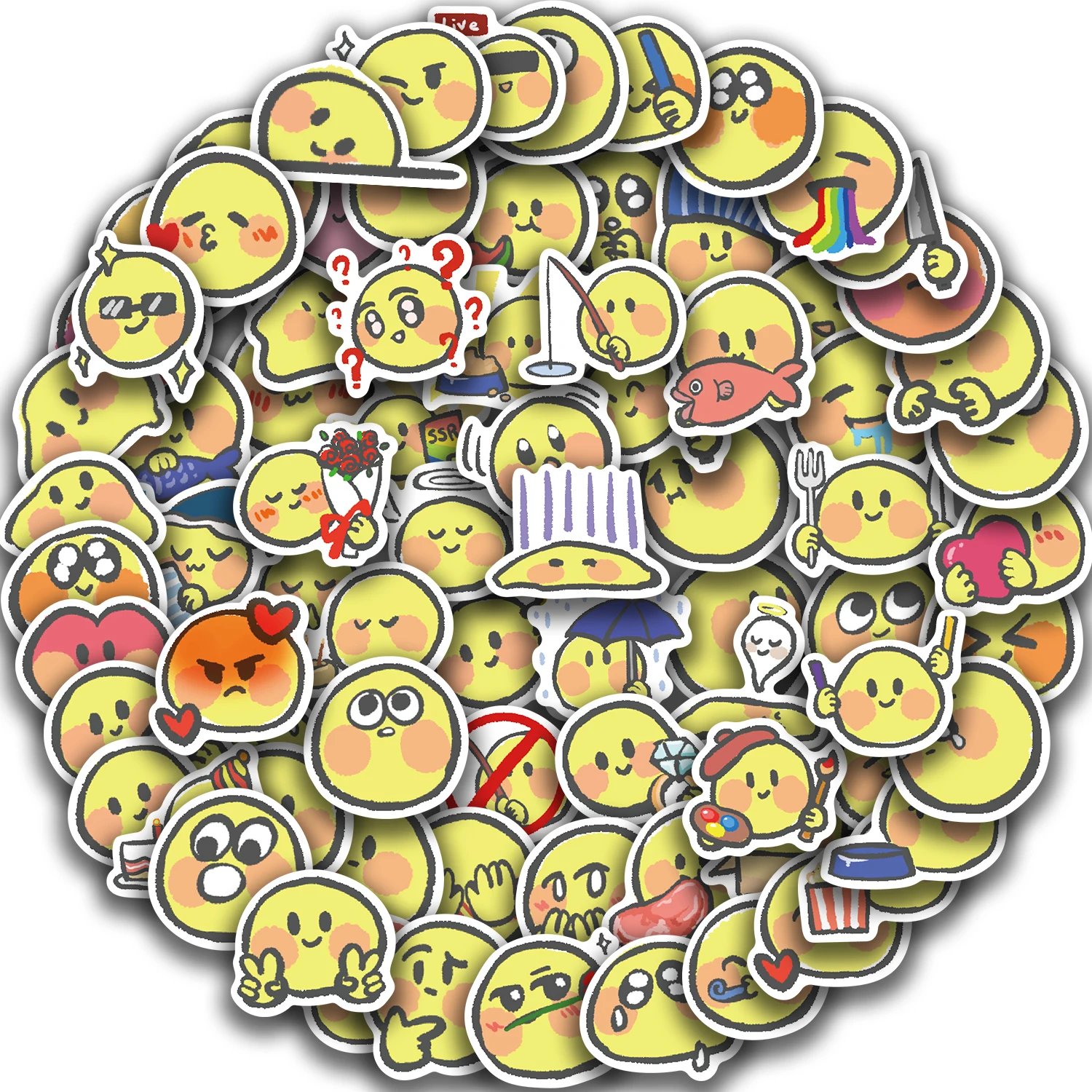 80PCS-Yellow-Face-Stickers-PVC-Cartoon-Cute-Decals-Toy-For-Stationery ...
