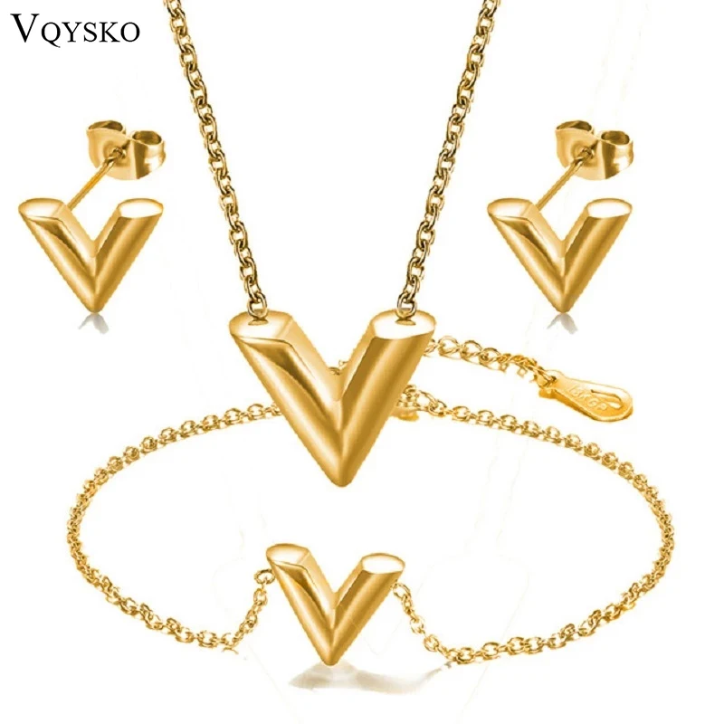 Fashion-Brand-V-Letter-Pendant-Necklace-For-Woman-Stainless-Steel-Women ...