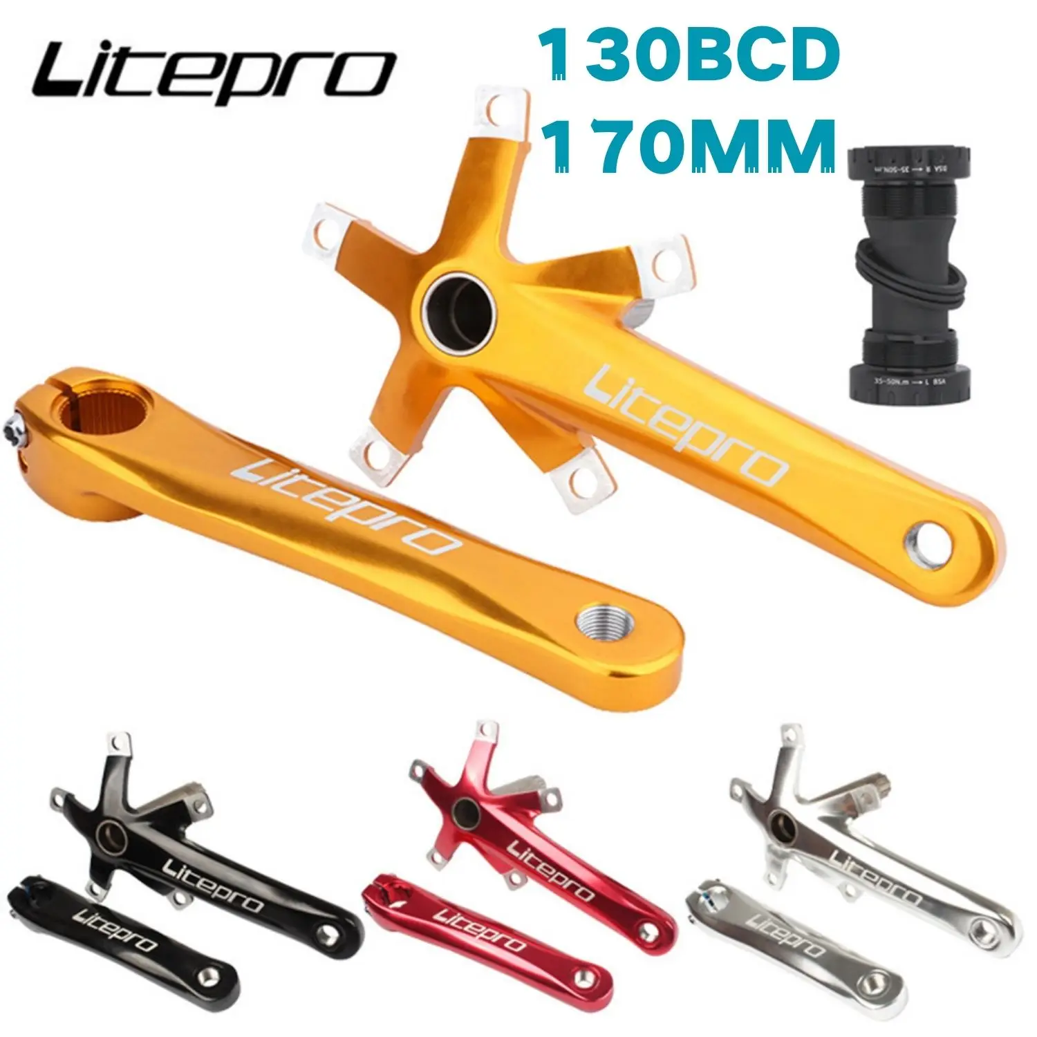 LITEPRO Folding Bike Crank Aluminum 170mm Hollow Integral MTB Mountain ...