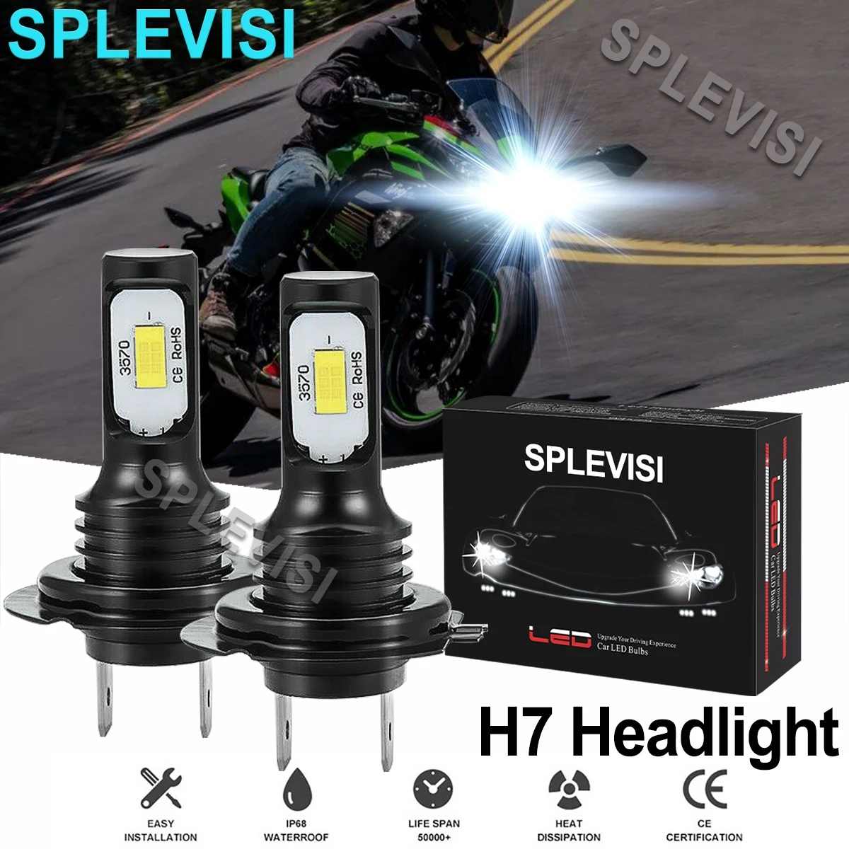 2x70W-6000k-pure-white-LED-Headligh-Bulbs-Kit-For-Kawasaki-Ninja-650 ...