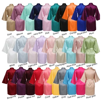 Solid Satin Night Robe, Elegant Half Sleeve V Neck House Robe With Belt ...