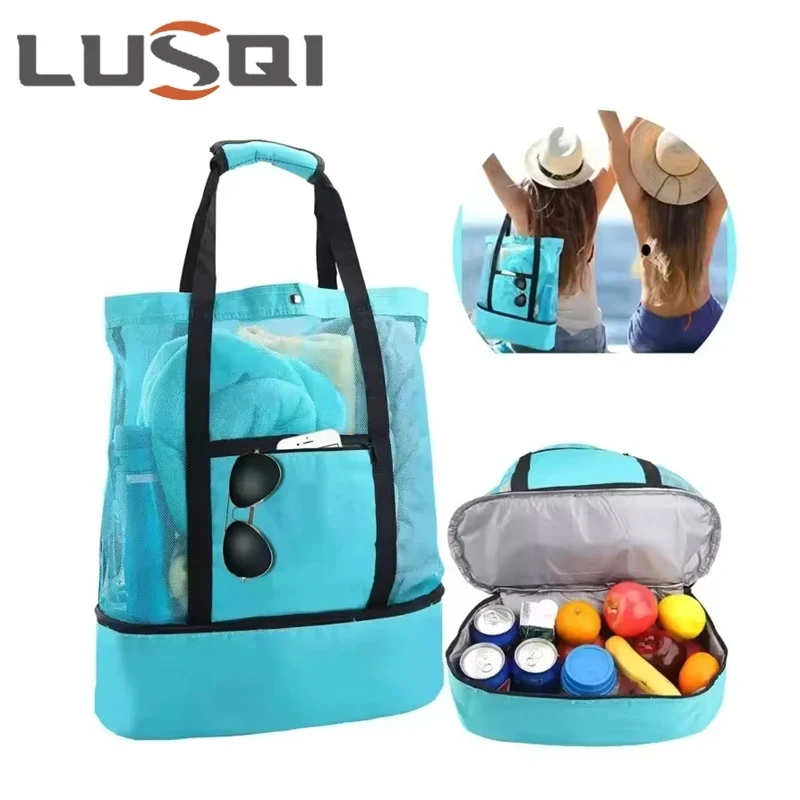 LUSQI Insulated Beach Bag For Women Large Waterproof Tote With Mesh ...