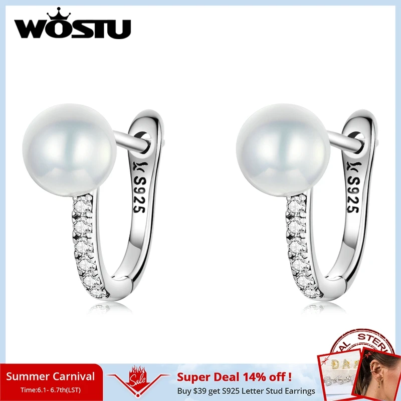 WOSTU-925-Sterling-Silver-Simple-Shell-Pearl-Shining-Zircon-Stud-Earrings-For-Women-Fashion ...