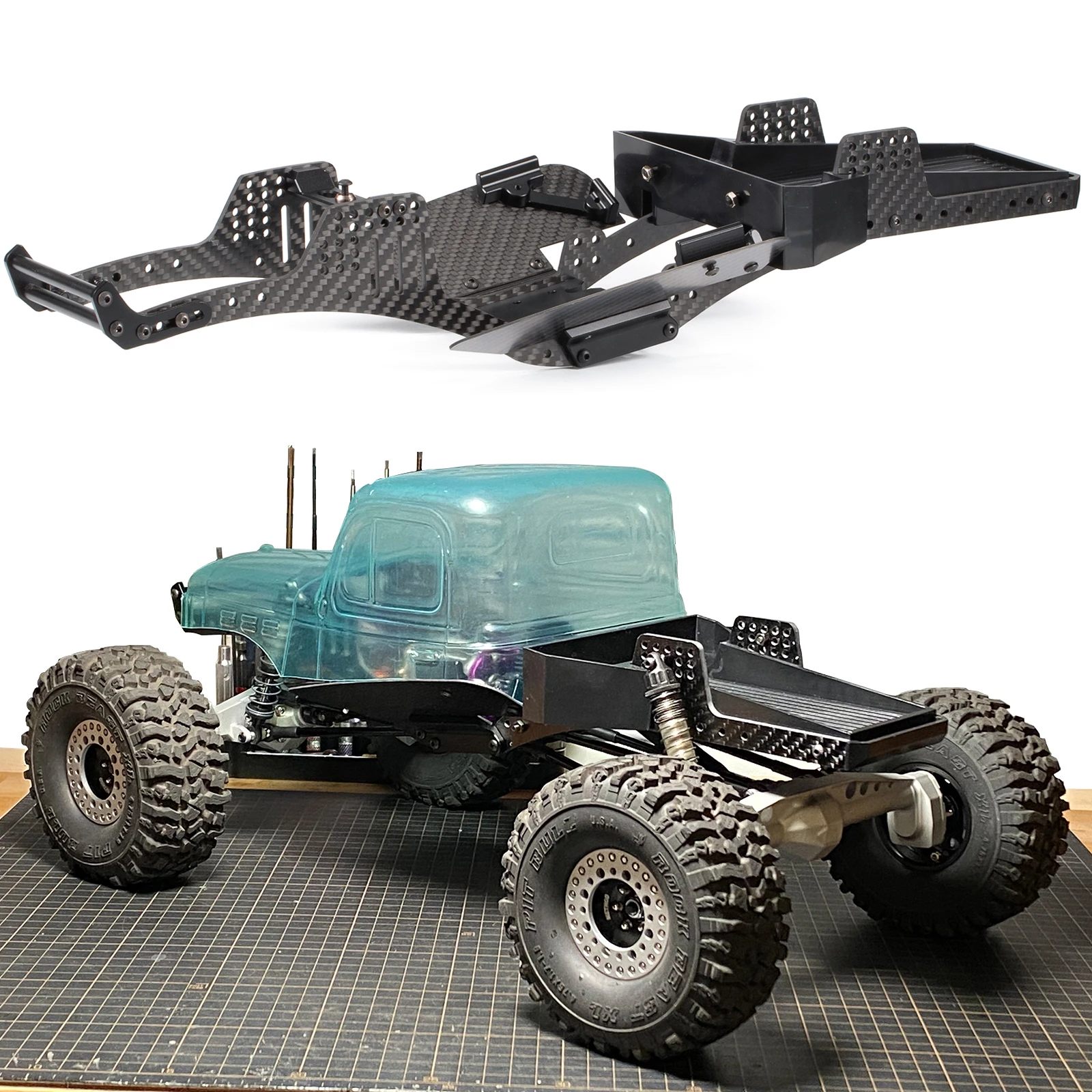 1/10 RC Rock Crawler Carbon Fiber LCG Chassis Kit w/ Truck Bed and Boat ...
