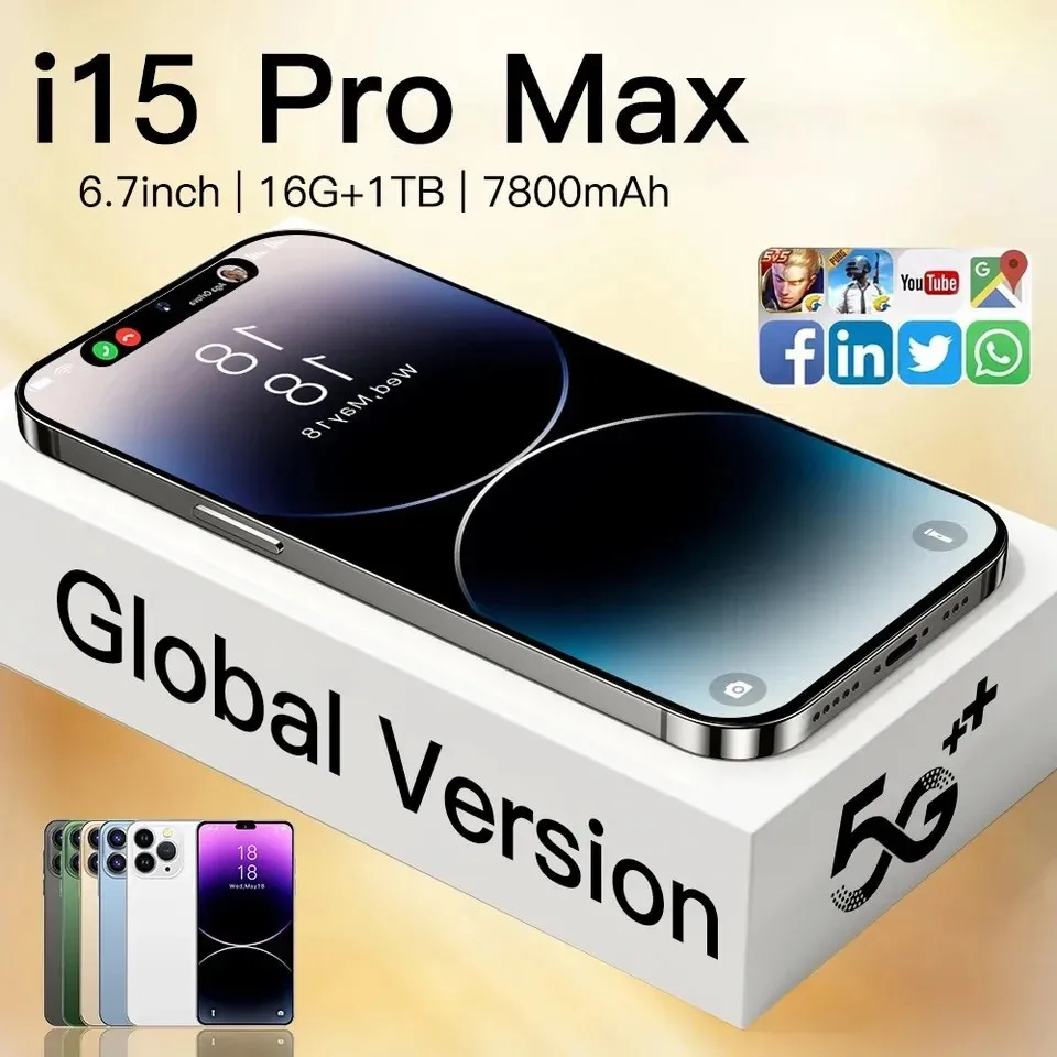 Teléfono Inteligente I15 Pro Max, Android, pantalla completa de 2023 pulgadas, reconocimiento ...