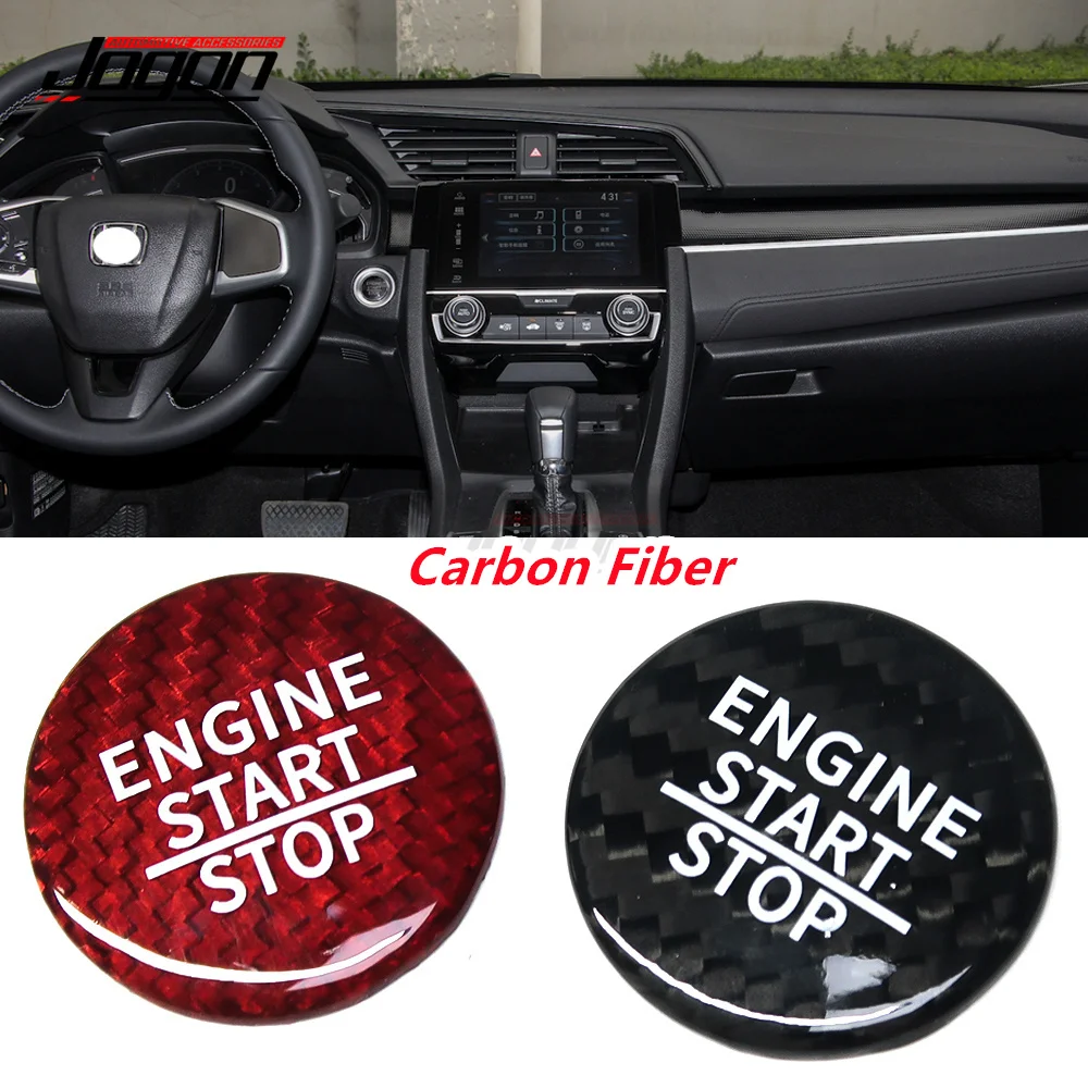 Carbon Fiber Car Stickers Auto Ignition Engine Start Stop Button Cover ...