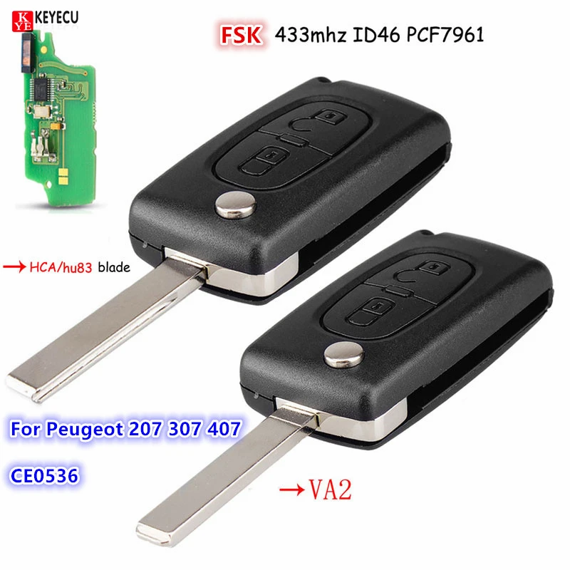 KEYECU mando a distancia para coche, 2 botones, FSK 433MHz PCF7961 Chip ...