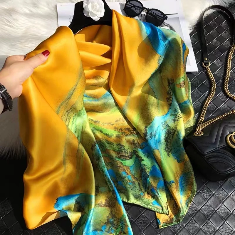 Silk Scarf Fashion Yellow | Yellow Scarf Female Silk | Yellow Silk ...