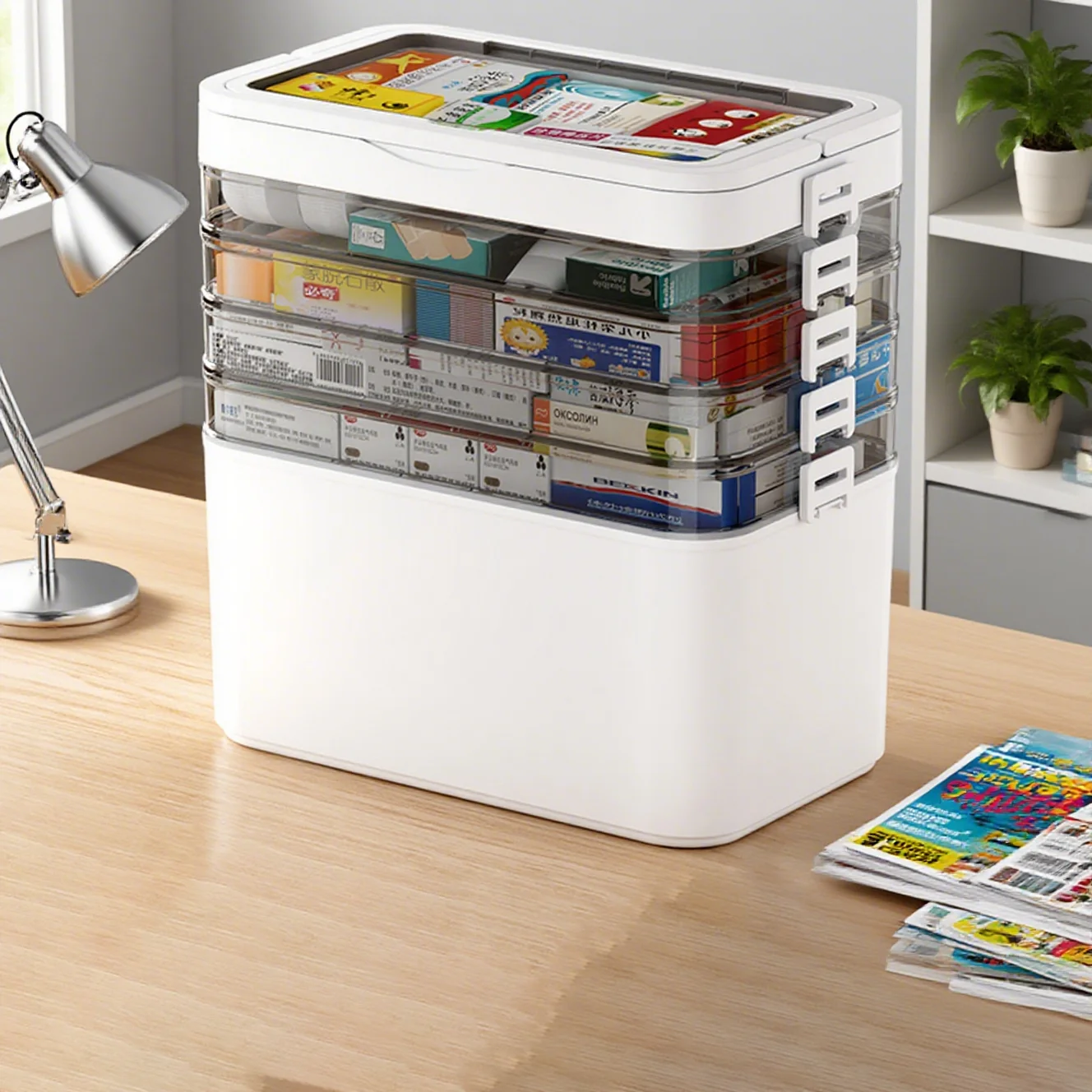 6-Layer Movable Home Storage Box, Stackable Office Stationery Storage ...