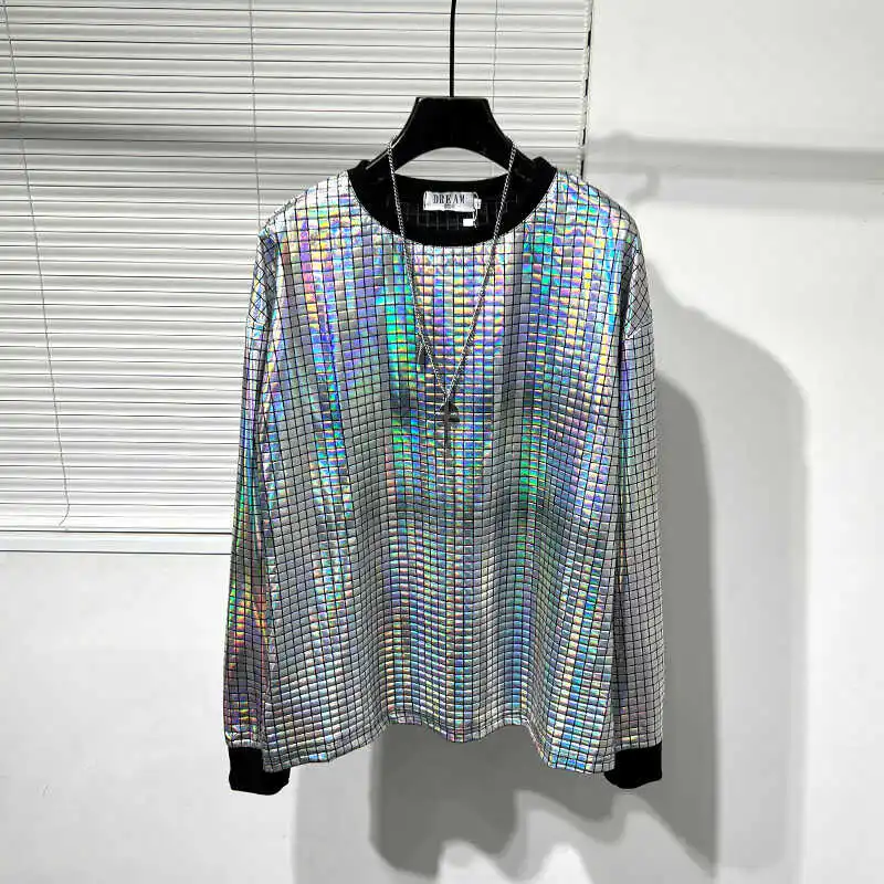 Colorful Holographic Hip Hop Punk Long Sleeve T Shirt Men Women Outdoor ...