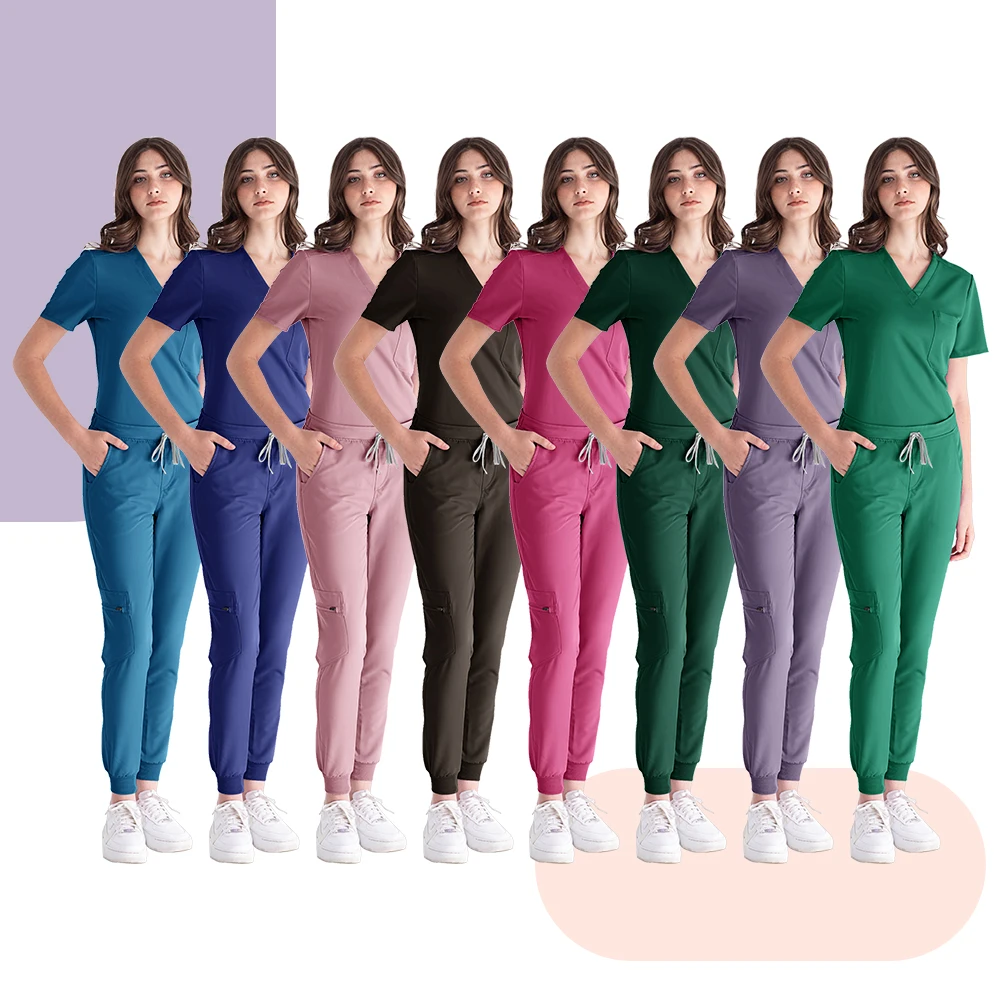 Multicolour Jogger Suits Doctor Nursing Uniforms Short Sleeve V-neck ...