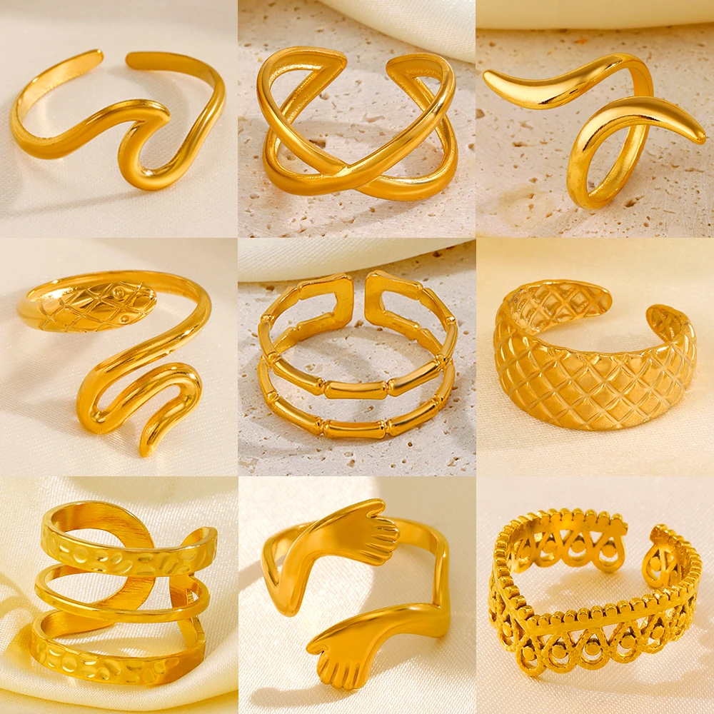 Minimalist-Stainless-Steel-Rings-for-Women-Gold-Plated-PVD-Rings-Hollow ...