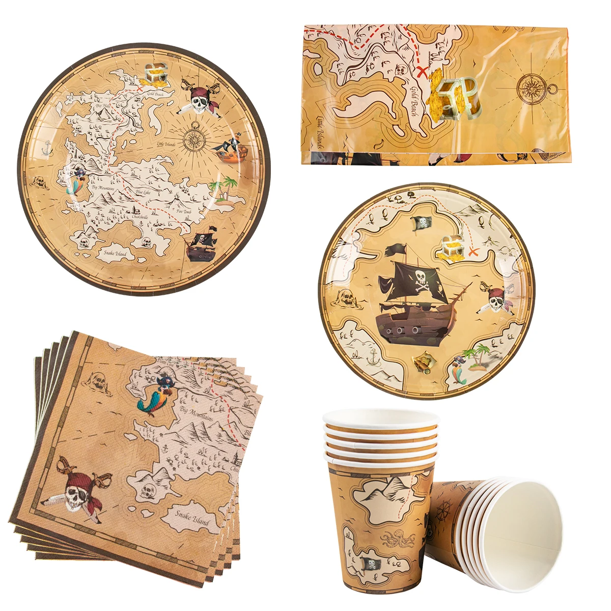 Pirate Theme Disposable Tableware Treasure Map Ship Paper Plate Cup ...