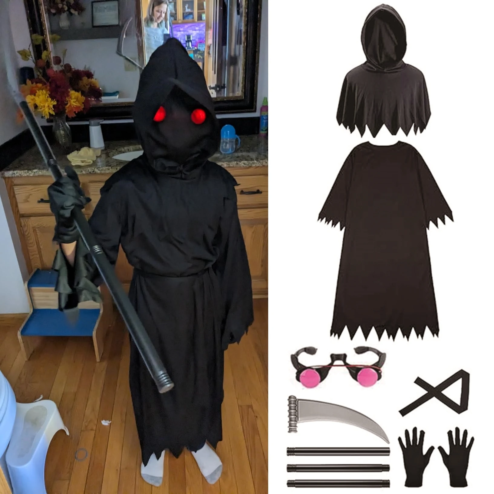 Grim Reaper Halloween Spooky Costume Children Cosplay Robe with Glow ...