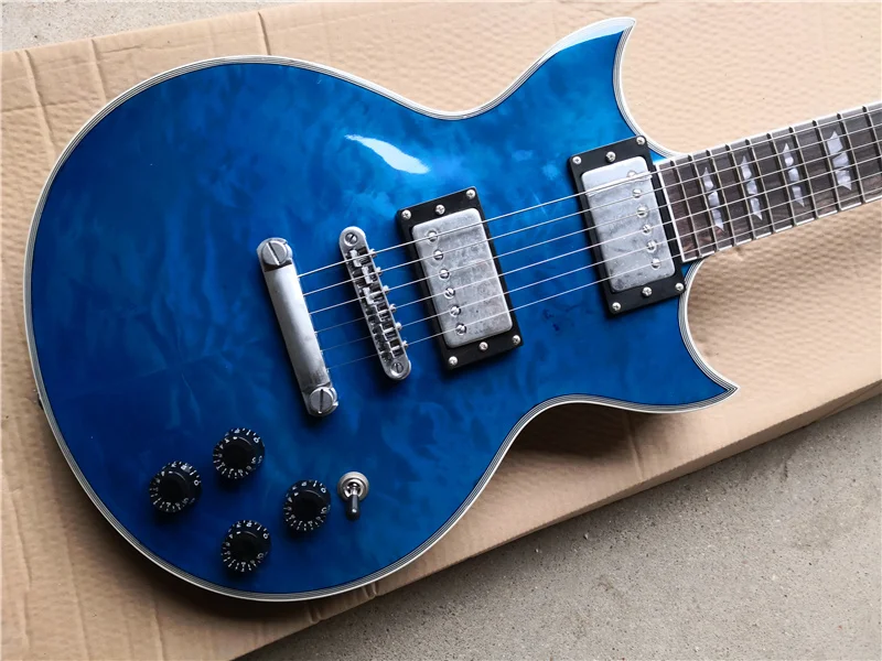 Custom-Blue-flame-Electric-guitar-Mahogany-body-Double-sided-cloud ...