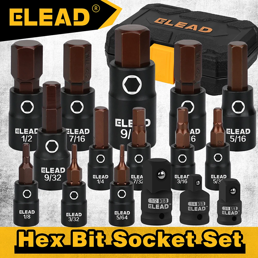 ELEAD 16-Piece SAE Hex Bit Impact Socket Set - Premium S2 Steel 5/64"-9 ...