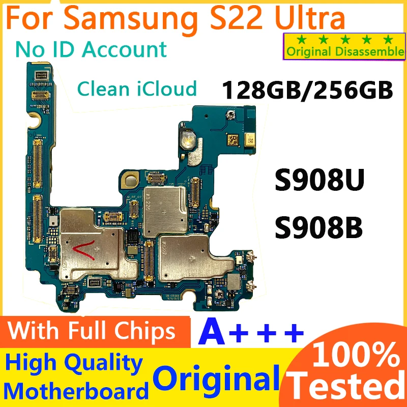 삼성 갤럭시 S22 울트라 오리지널 S908B S908U 마더보드, 안드로이드 메인 로직 보드 A +, 풀 워킹 256GB 메인 ...