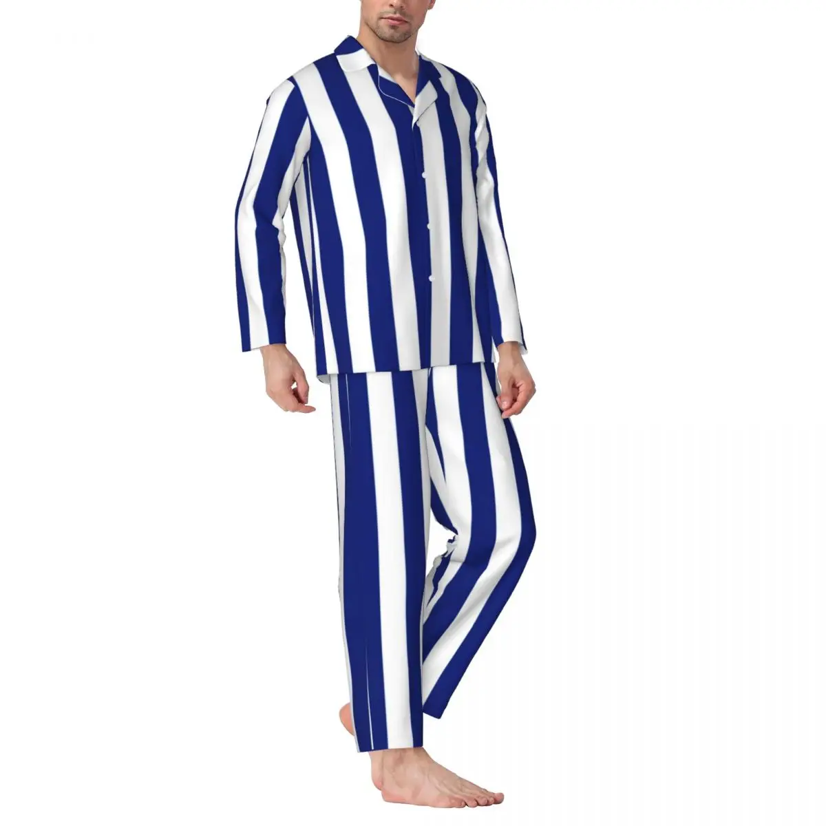 Vertical-Striped-Pajamas-Men-Blue-Lines-Print-Kawaii-Room-Sleepwear ...