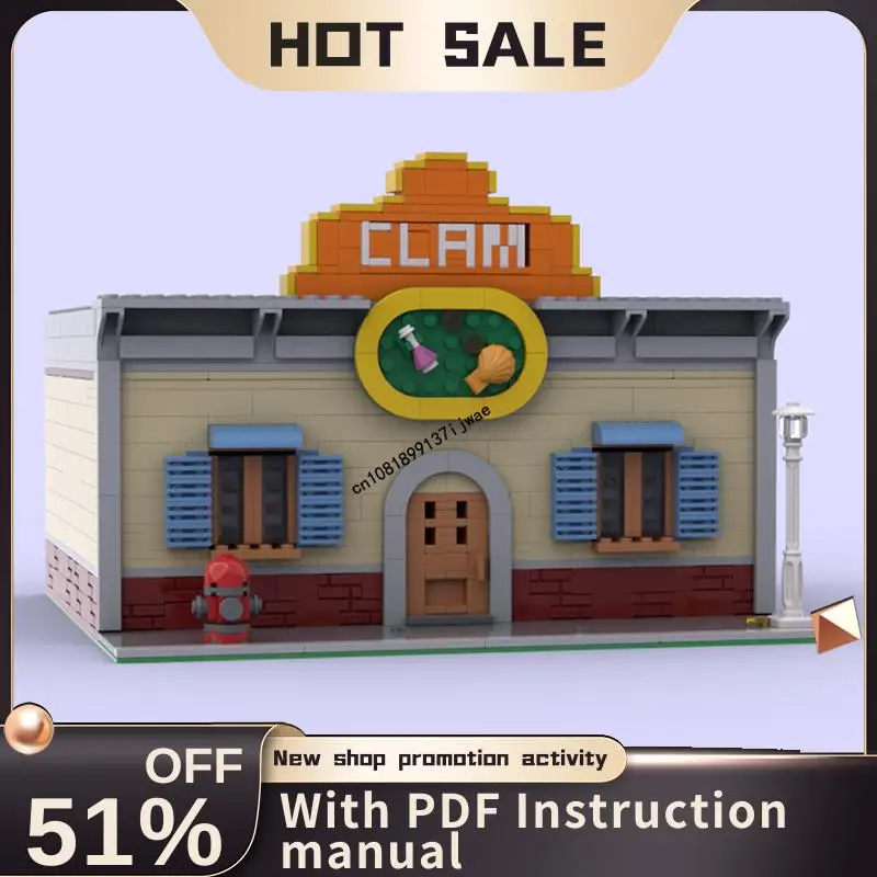 New 1591Pcs Moc The Drunken Clam Model Custom Puzzles City Street View ...