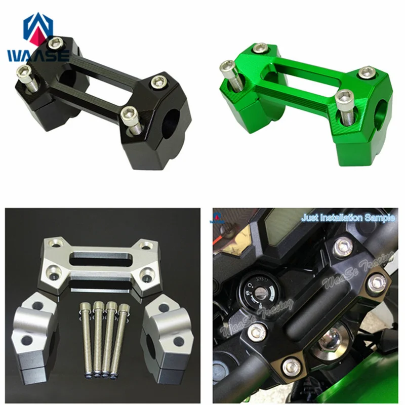 waase Handlebar Handle Bar Riser Clamp Kit For Kawasaki Z250 Z300 Z800