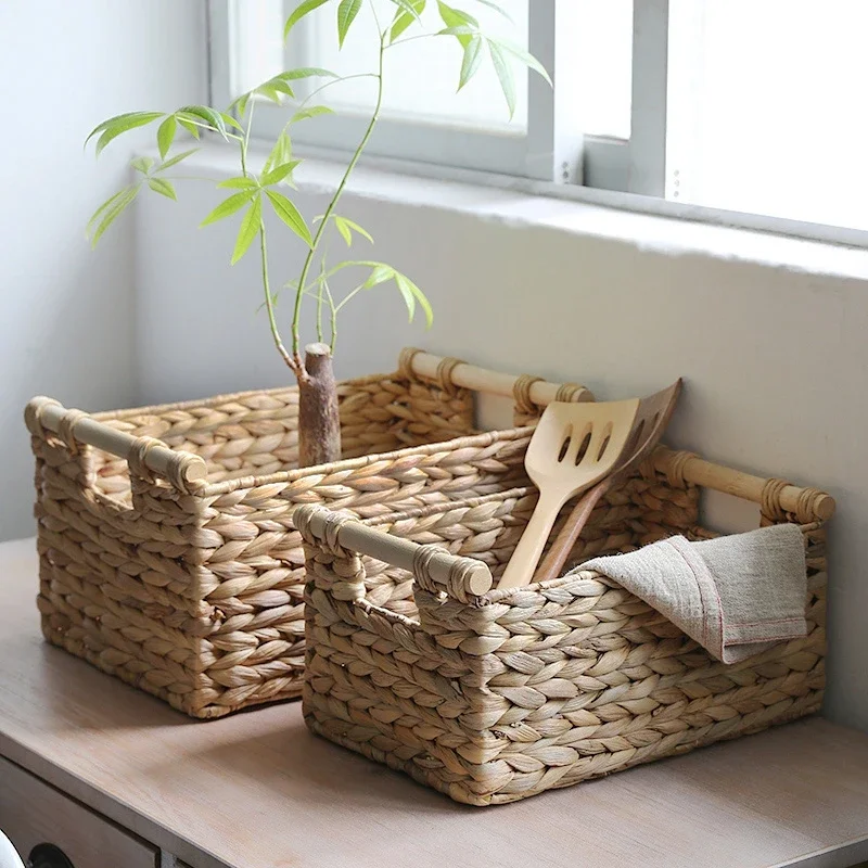 Woven-Storage-Box-Handle-Kitchen-Sundry-Organizer-Laundry-Basket ...