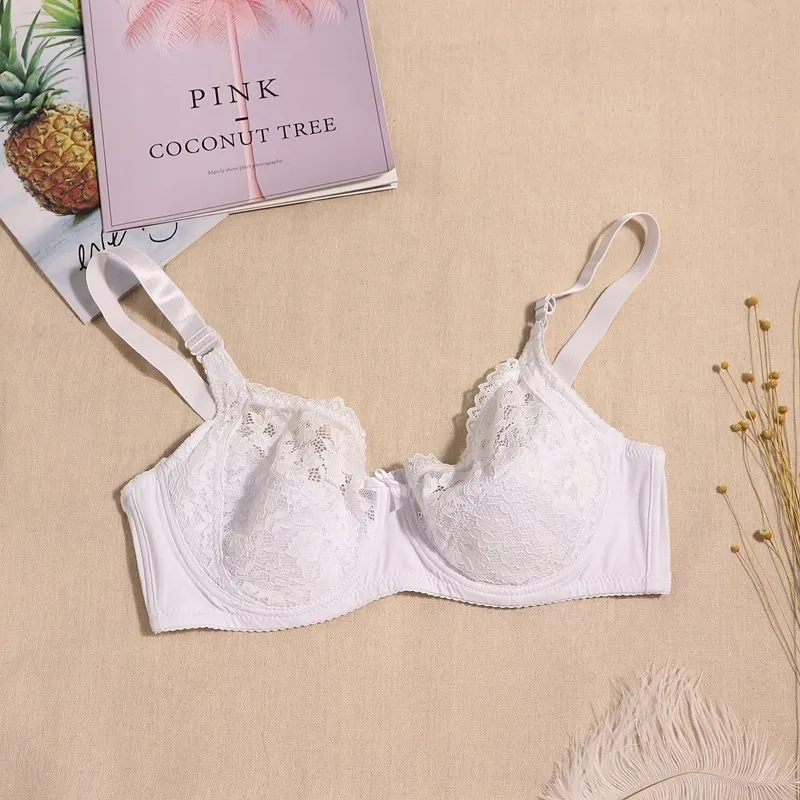 Soutien-gorge,brassière en dentelle de couleur unie pour femme,sous-vêtements sexy,grande taille ...