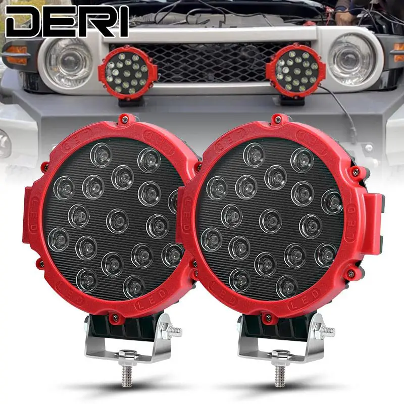 7-inch-51W-LED-Work-Light-Flood-Beam-Round-Headlight-Black-Red-For-4x4 ...