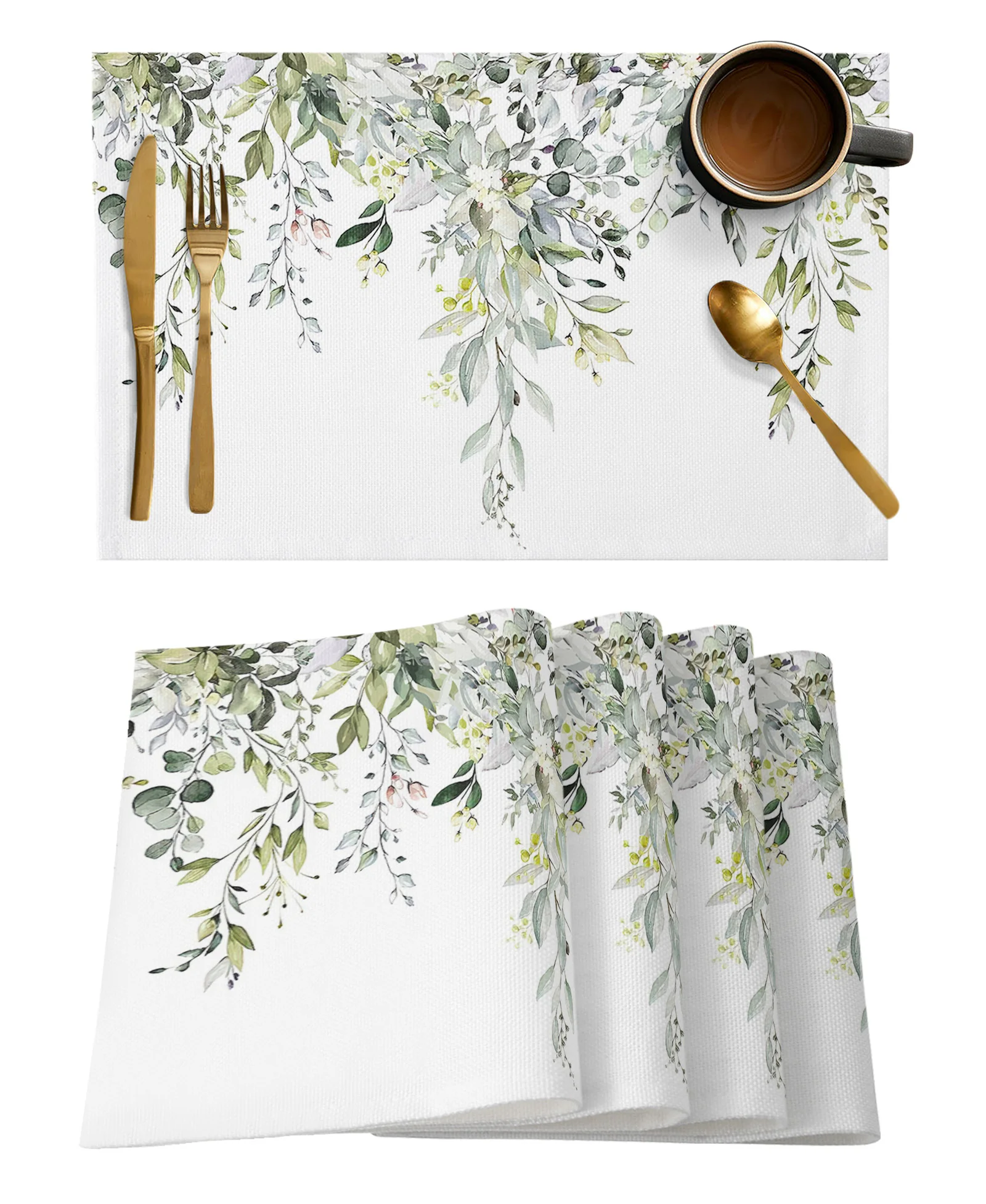 Watercolor-Green-Leaves-Table-Mat-Holiday-Kitchen-Dining-Table-Decor ...