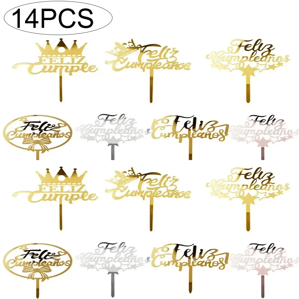14pcs-Acylic-Feliz-Cumpleanos-Espanol-Spanish-Happy-Birthday-Cake ...
