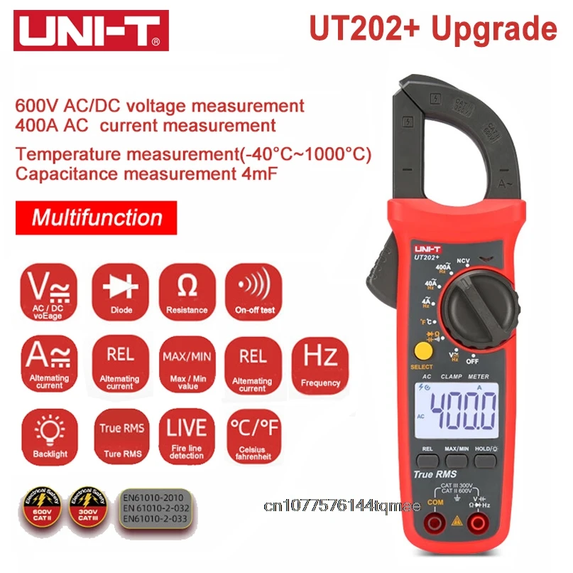 UNI-T-UT204-UT202A-AC-Current-Clamp-Meter-600A-Professional-Digital ...