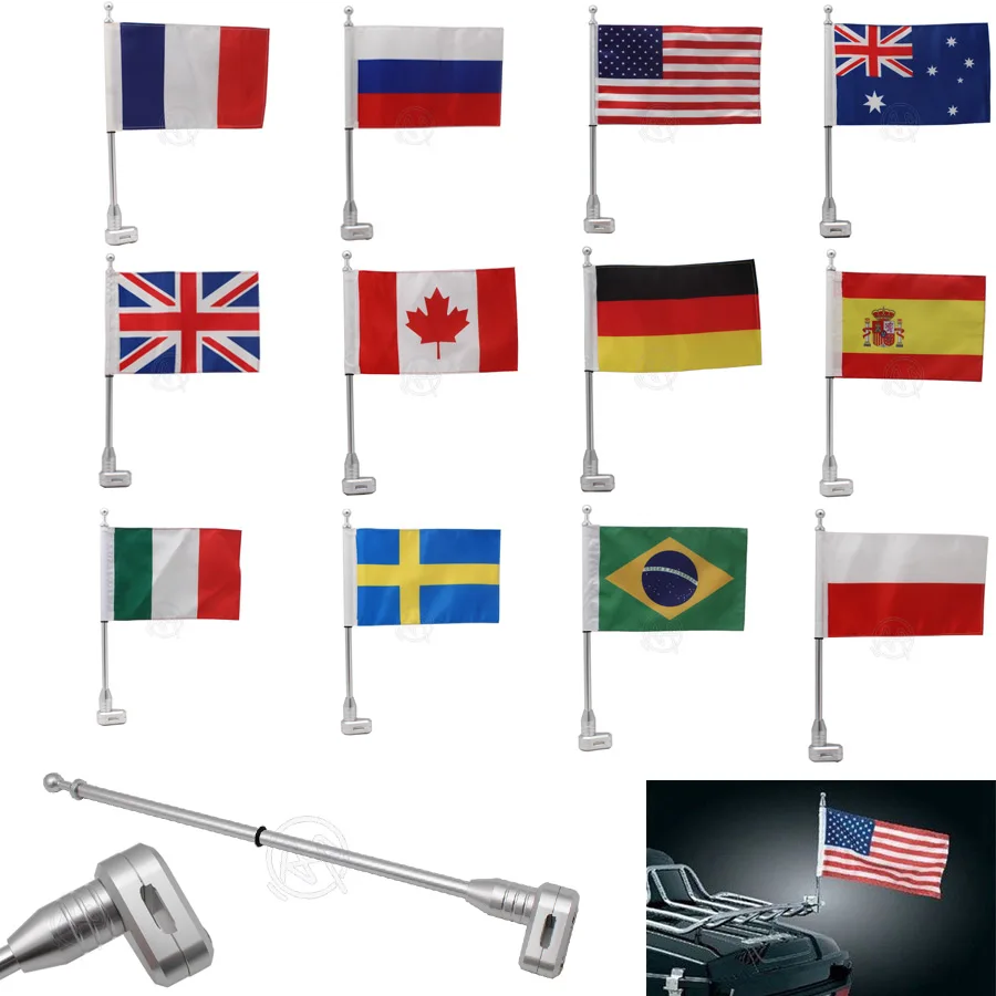 Motorbike-Silver-Aluminum-Rear-Mount-Flag-Pole-Country-Skull-Flag-for ...