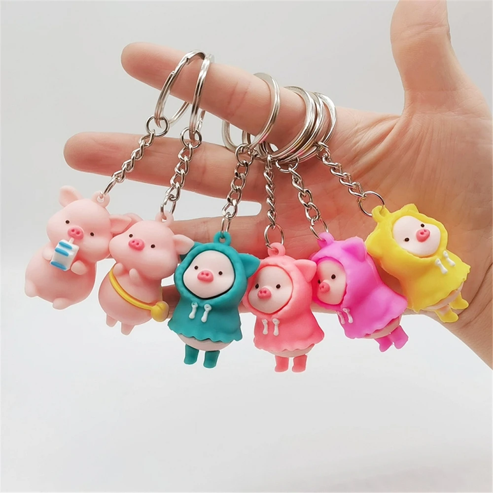 Cute PVC Soft Rubber Cute Raincoat Piggy Keychain Kawaii Pig Doll Key ...