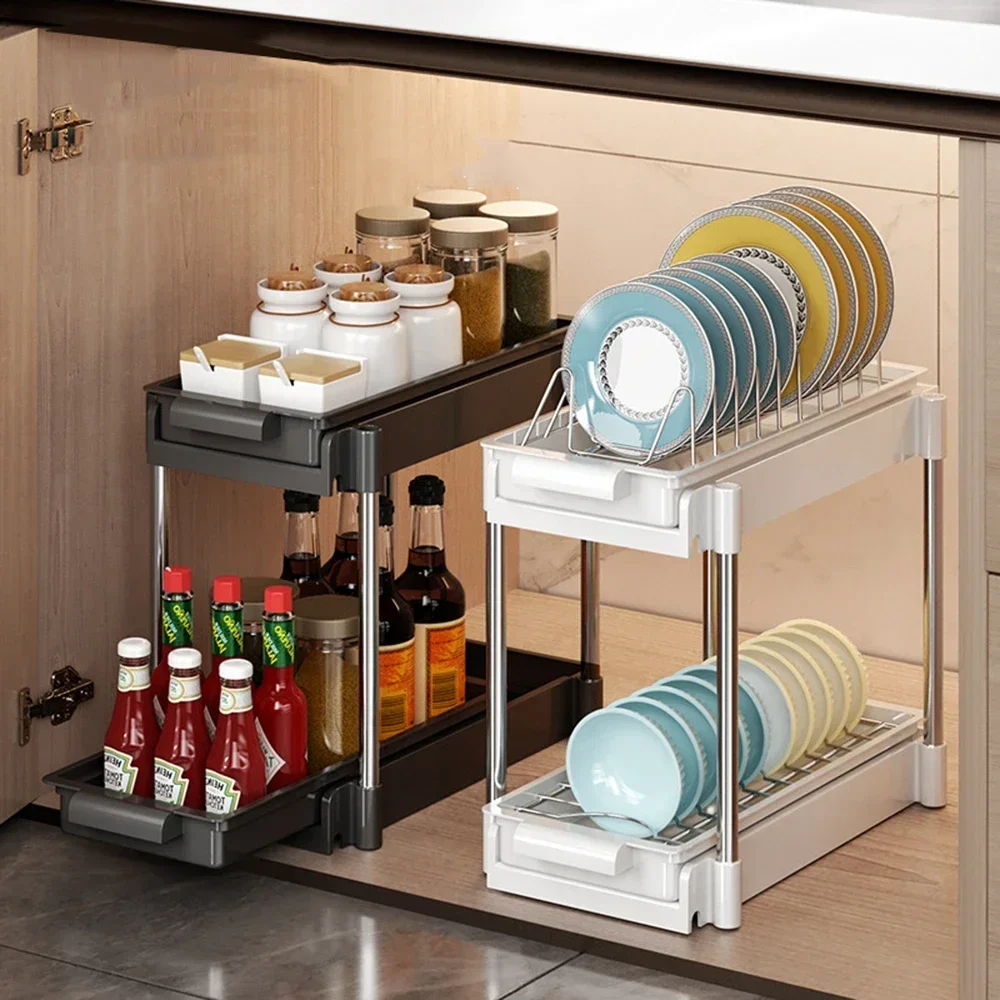 Pull-out-Dish-Rack-Drawer-Drying-Rack-Kitchen-Tableware-Holder-Sink ...