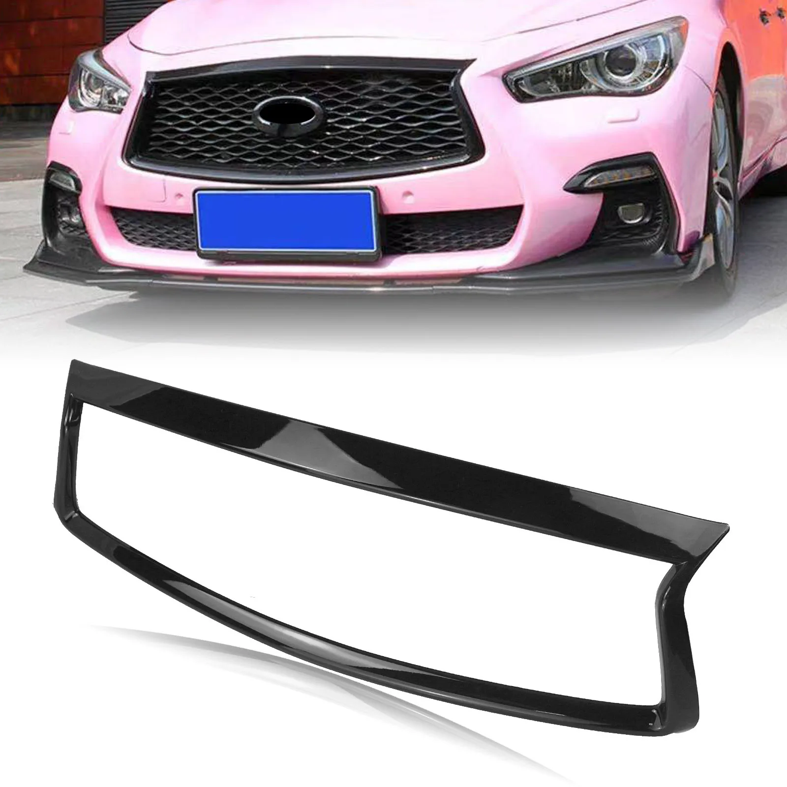 For Infiniti Q50 2018 2021 Grill Overlay Bezel Trim Rim Strip Glossy ...