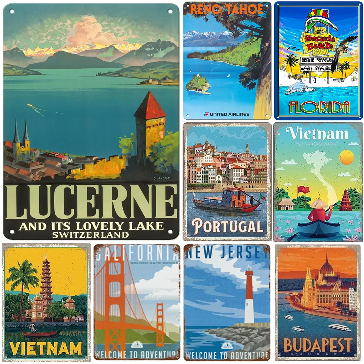 Metal-Tin-Signs-Lucerne-Portugal-Wall-Decoration-Plaque-Vintage-Art ...