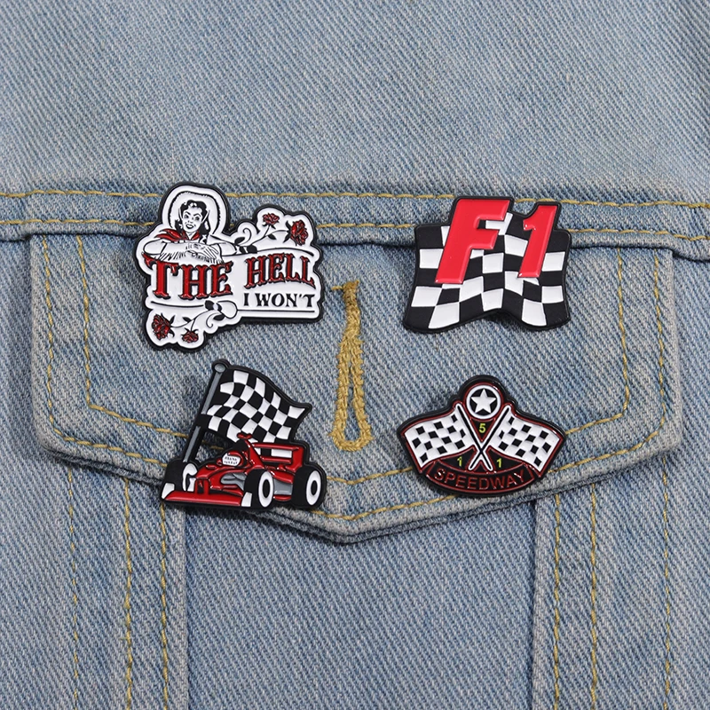 Racing-Car-Winners-Flag-Enamel-Pins-Custom-THE-HELL-I-WON-T-Brooches ...