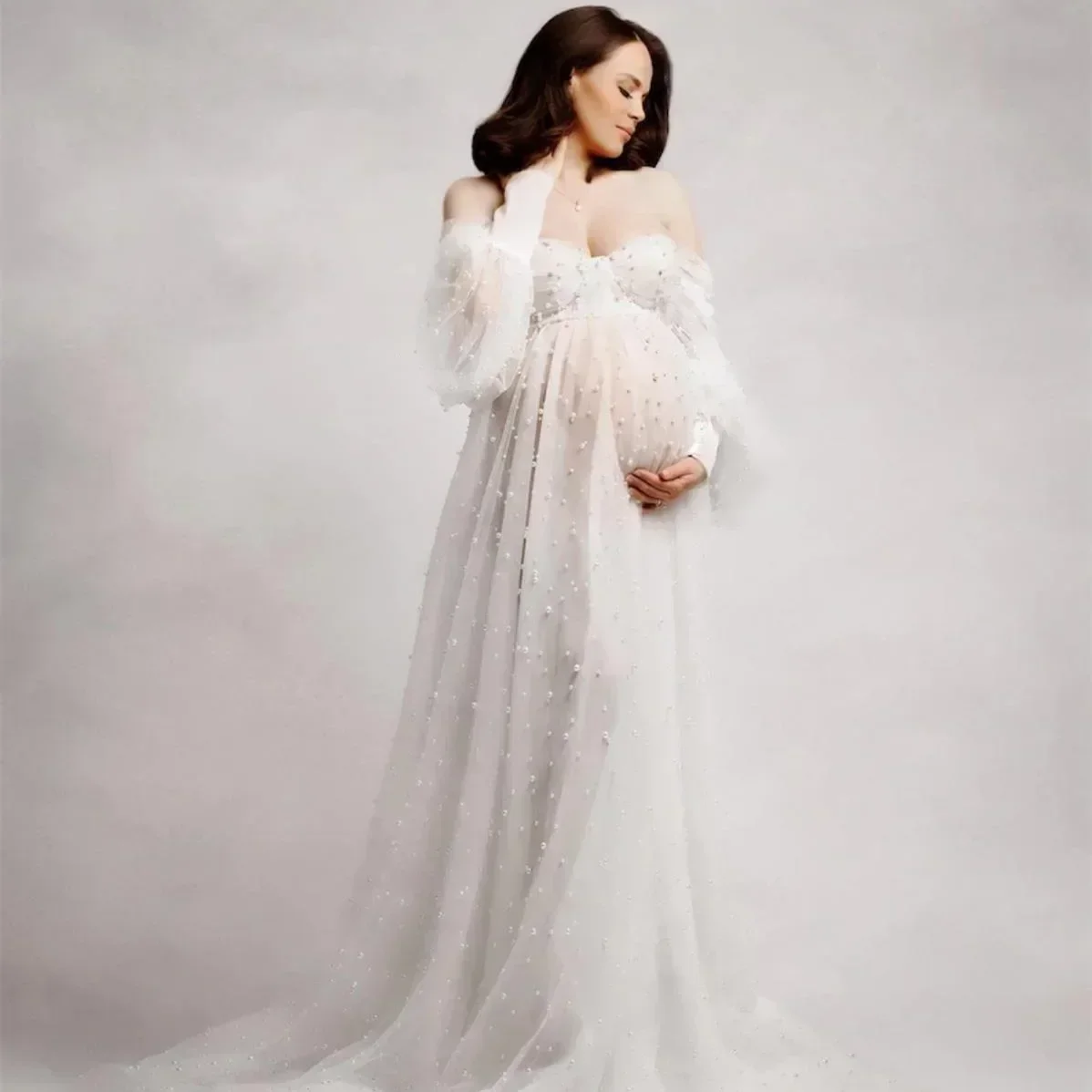 Maternity Photography Props Dress Dense Pearl White Yarn Maternity ...
