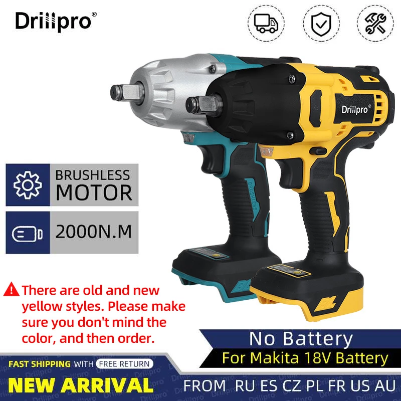 Drillpro New 2000n.m Brushless Cordless Electric Impact Wrench ...