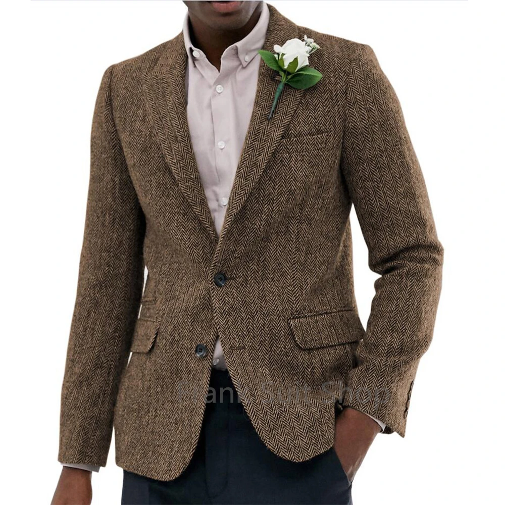 Men-s-Suit-Brown-Herringbone-Blazer-Prom-Tuxedos-Wool-Tweed-Single ...