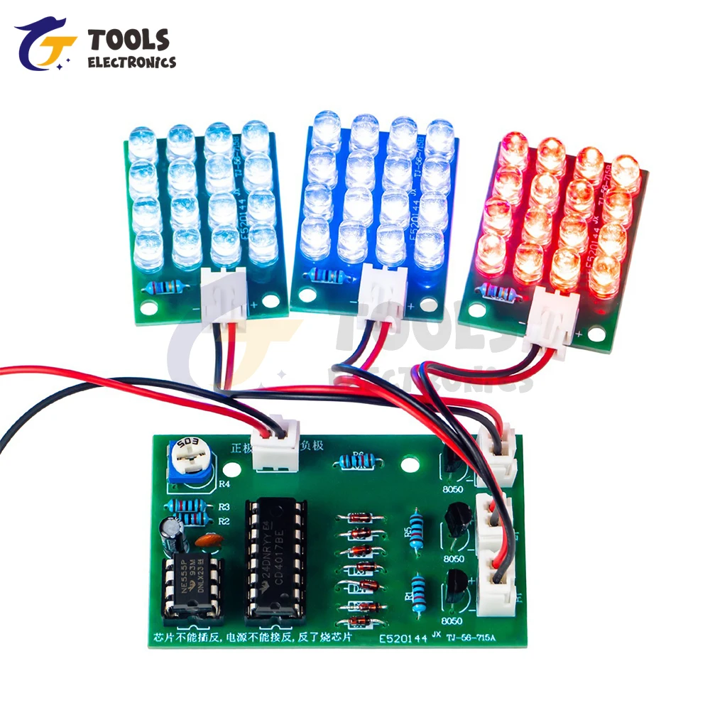CD4017+NE555 Red White and Blue LED Water Flow Light Kit DIY Learning ...