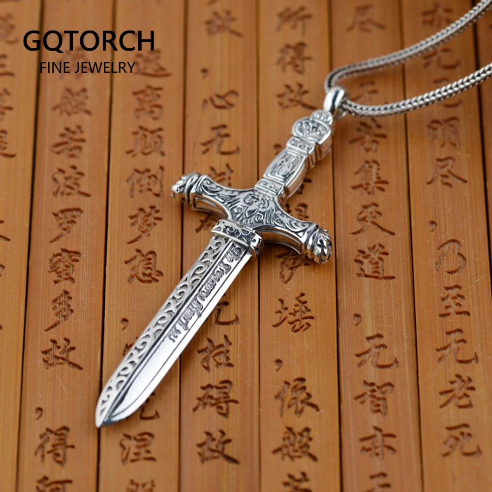 Handmade Retro 925 Sterling Silver Heavenly Sword Pendant Rock Antique ...