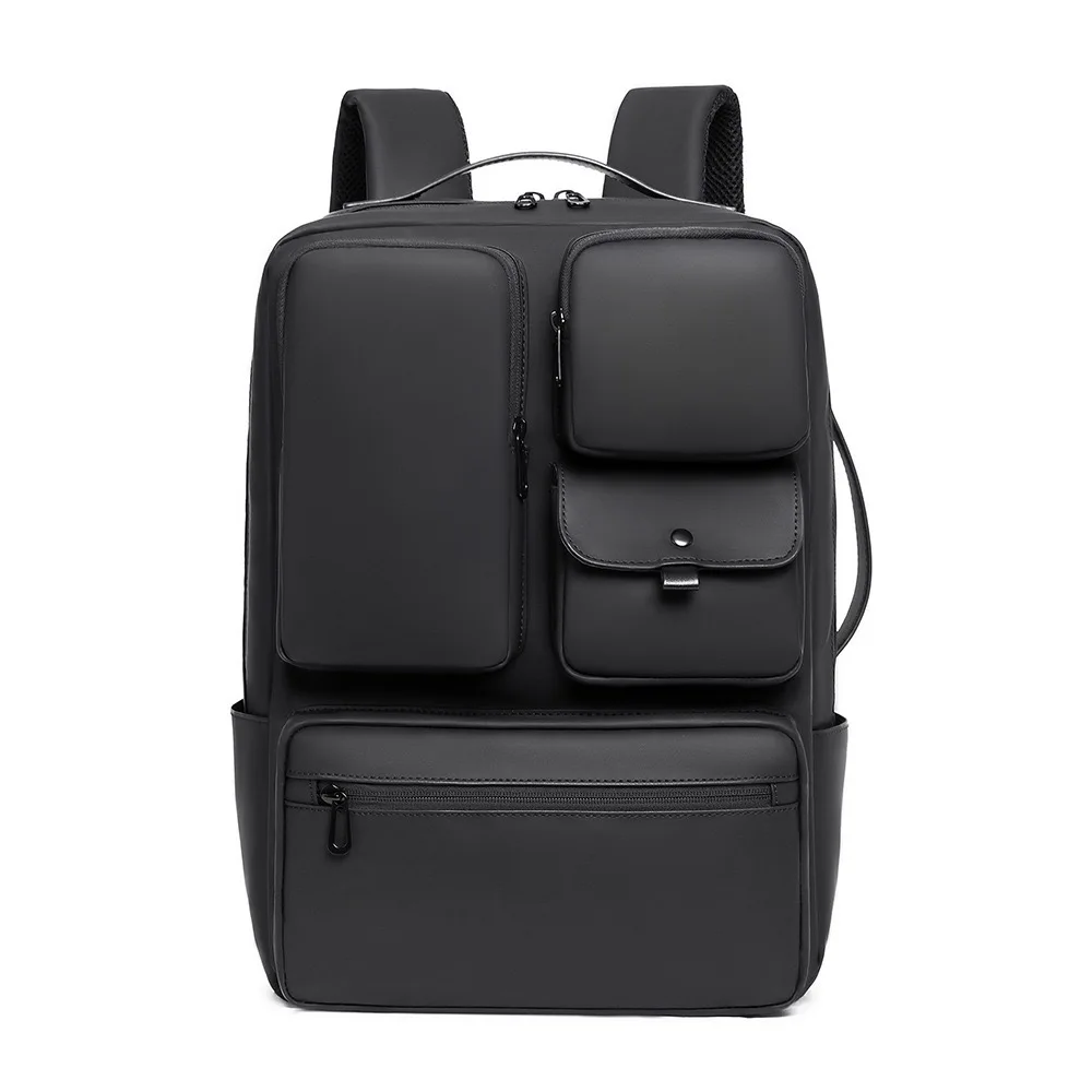 Business Men's Backpack PU Leather Waterproof Multiple Pockets Large ...