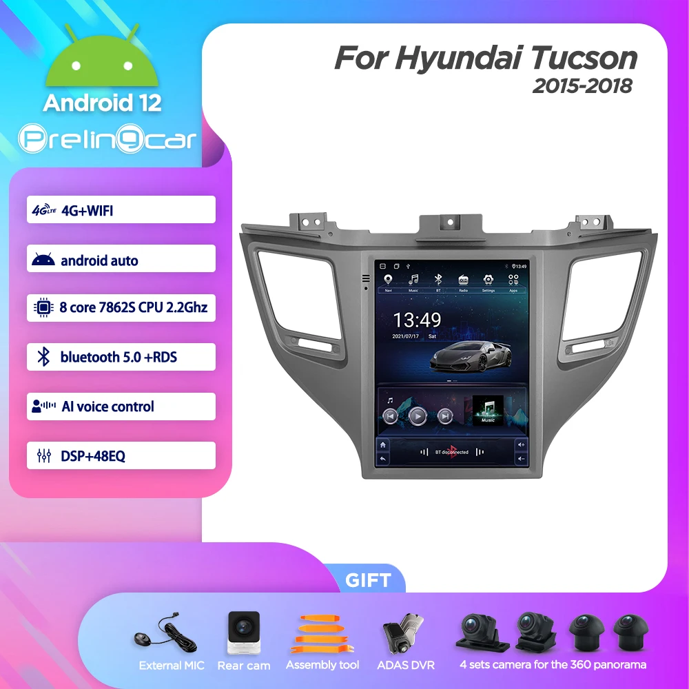 Hyundai Tucson için araba Android 12 radyo çalar 2015 2018 yıl ...