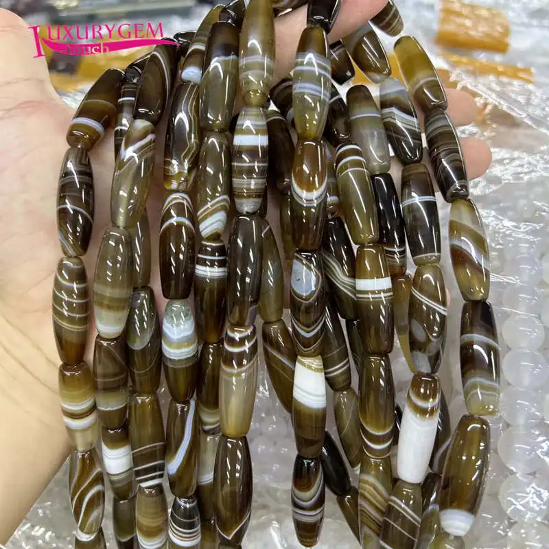 Natural-Banded-Coffee-Color-Agates-Stone-Loose-Beads-8x30mm-10x30mm ...