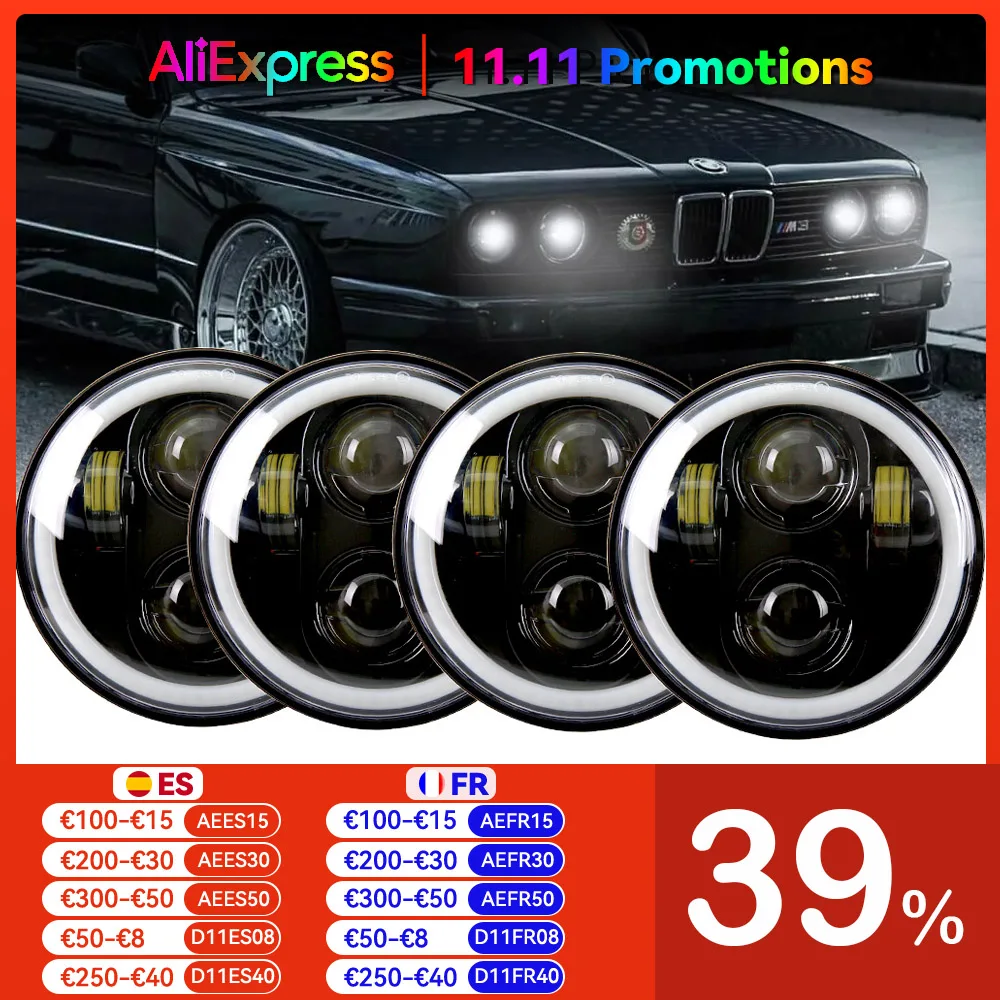 4pcs-5-75inch-LED-Headlight-with-Yellow-White-Angel-Eye-DRL-Turn-Lights ...