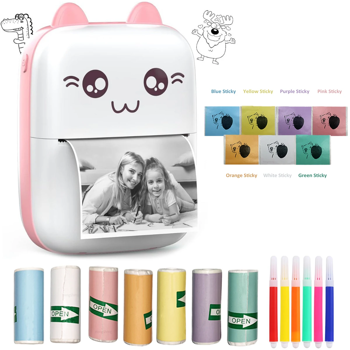 Thermal-Printer-Mini-Portable-Printer-with-7-Roll-Paper-for-Journal-DIY ...